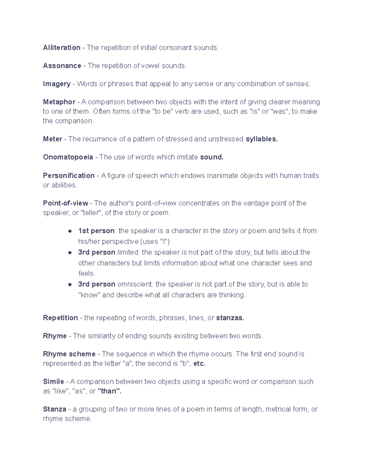 Poetic Devices - Alliteration - The repetition of initial consonant ...