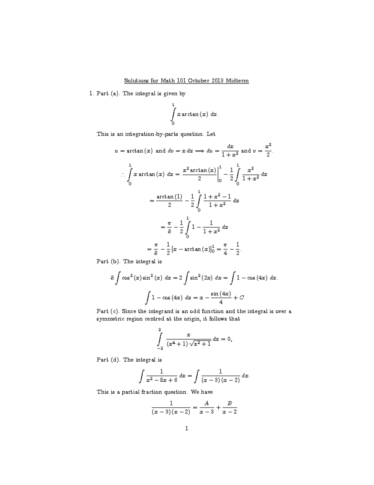 Midterm exam 1 2013, answers - Solutions for Math 101 October 2013 ...