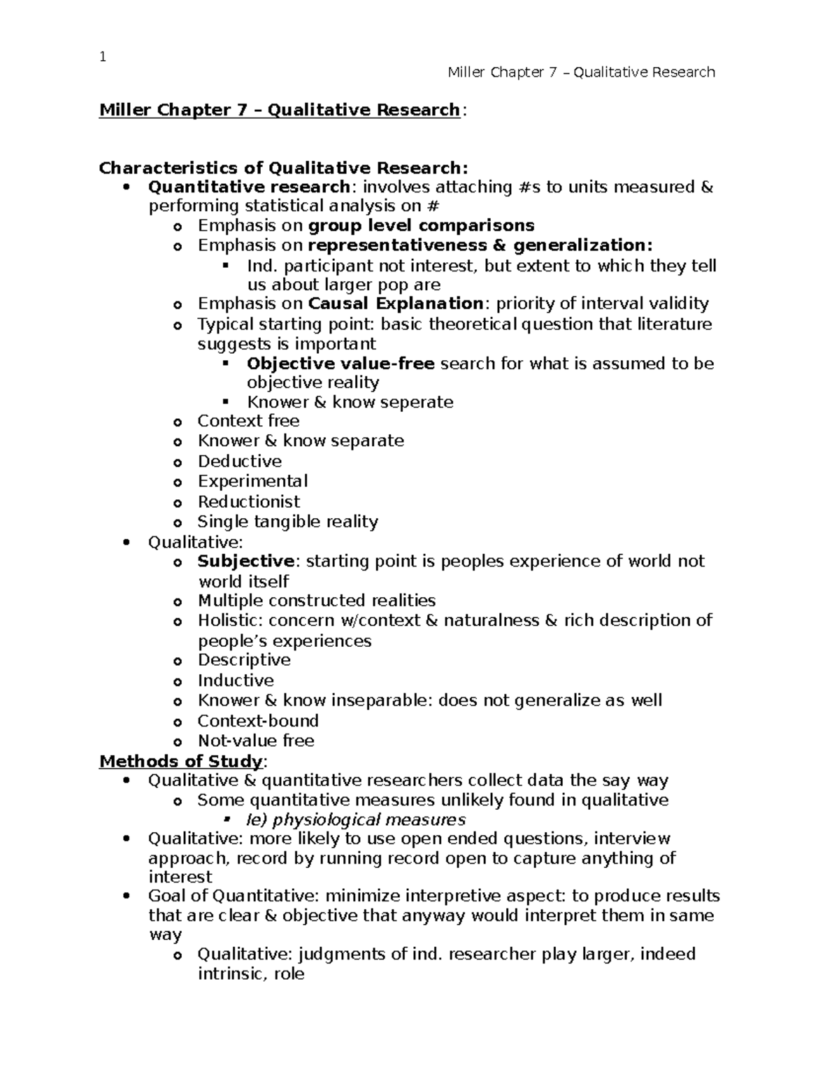 Miller Chapter 7 – Qualitative Research - Miller Chapter 7 ...