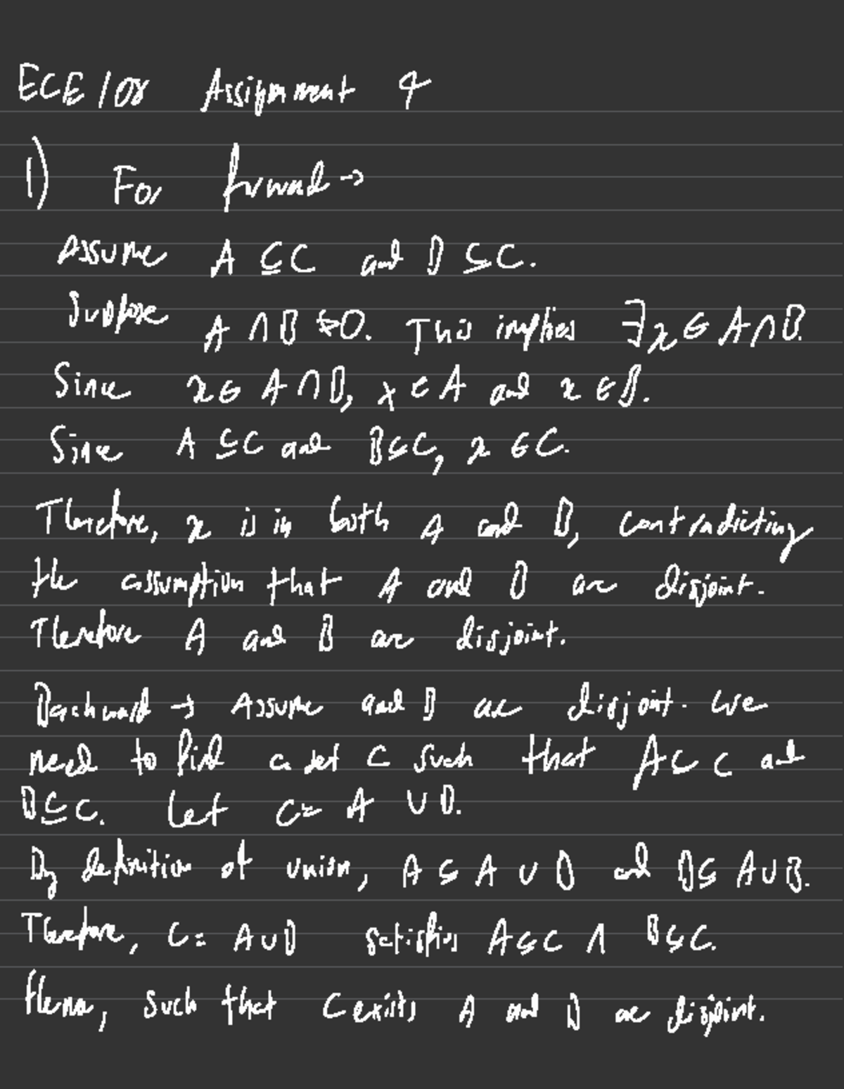 Math Notebook 20 - Solved Questions - ECE 108 Assignment& 1) For forward- Assume A EC and - Studocu