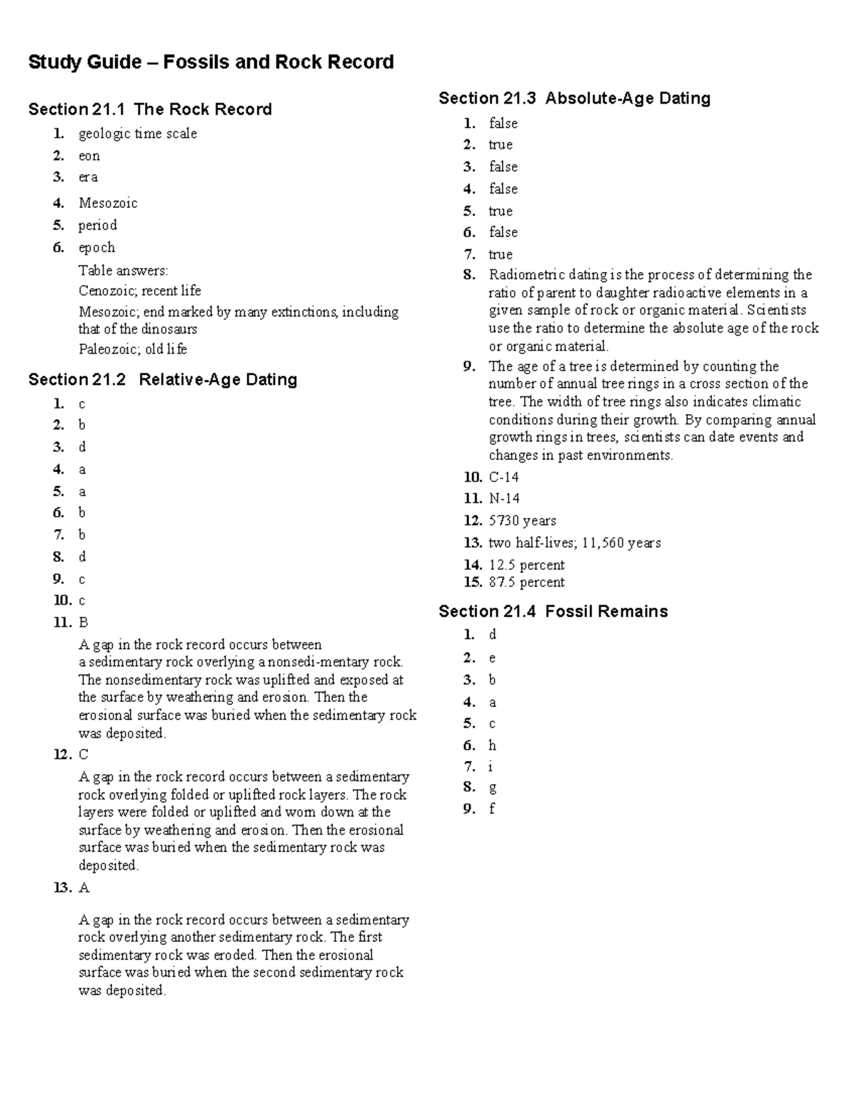 5a fossils and the rock record study guide answers - Study Guide ...