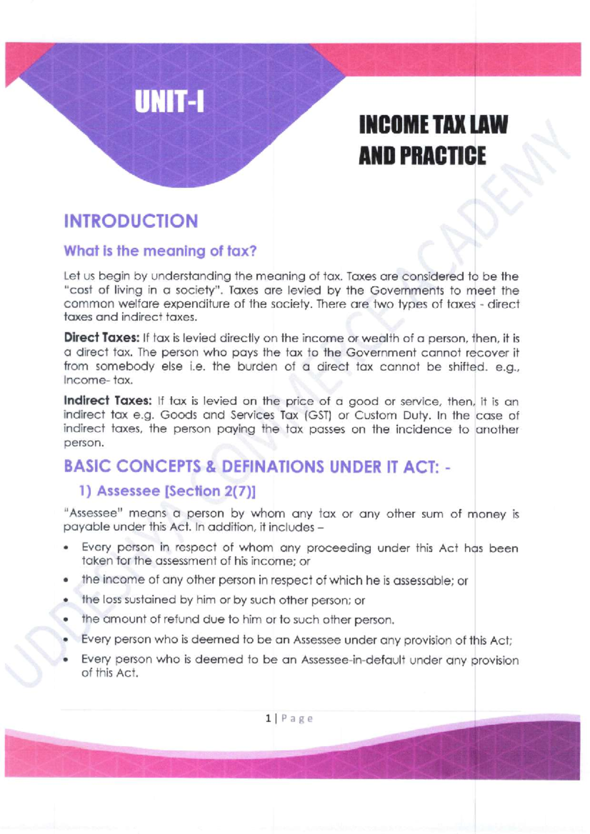 UNIT-1 ALL Parts A,B,C,D Merged IN ONE PDF - Bcom hons. - Studocu