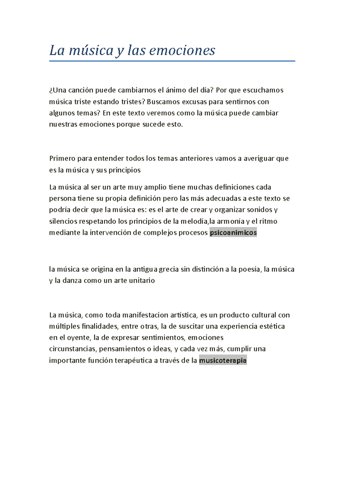 La música y las emociones - La música y las emociones ¿Una canción ...