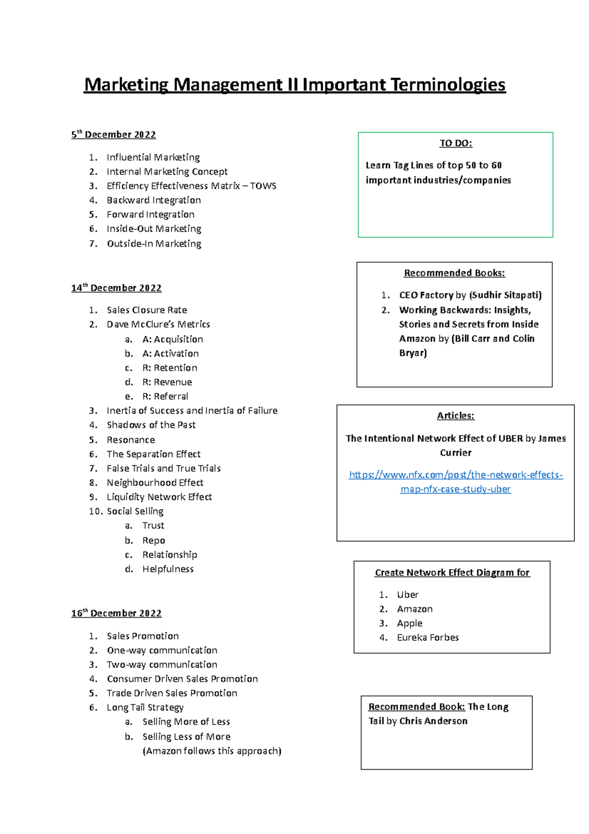 Marketing Management II Important Terminologies - A: Acquisition b. A ...