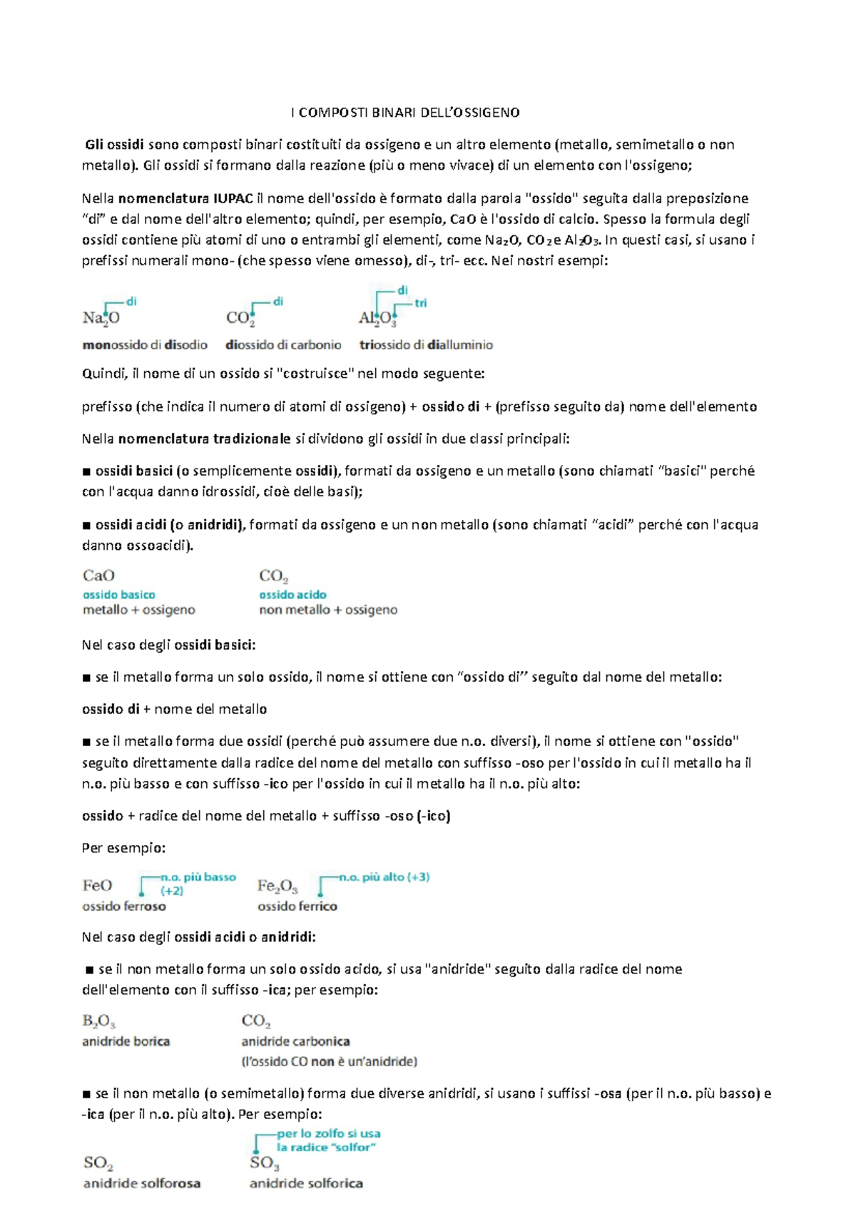 Chimica-Nomenclatura - I COMPOSTI BINARI DELL’OSSIGENO Gli ossidi sono ...