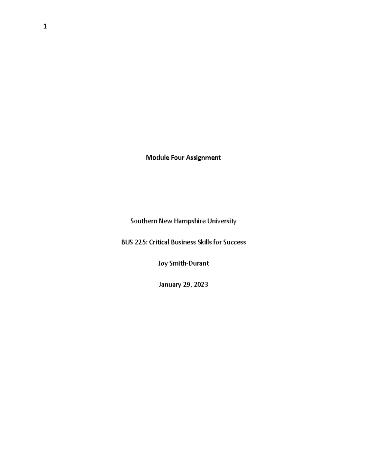 BUS225 Module Four Assignment - 1 Module Four Assignment Southern New ...