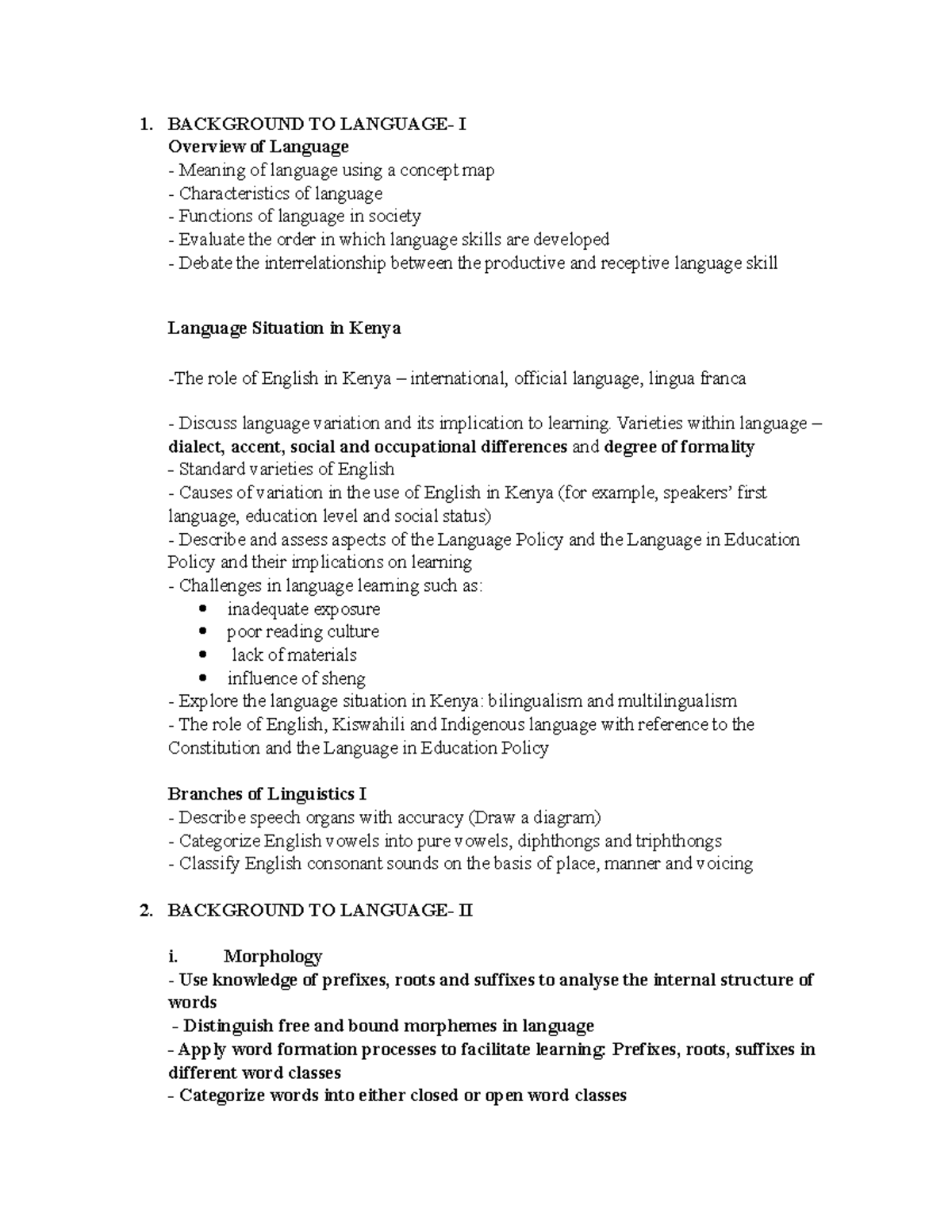 English Notes - 1. BACKGROUND TO LANGUAGE- I Overview of Language ...