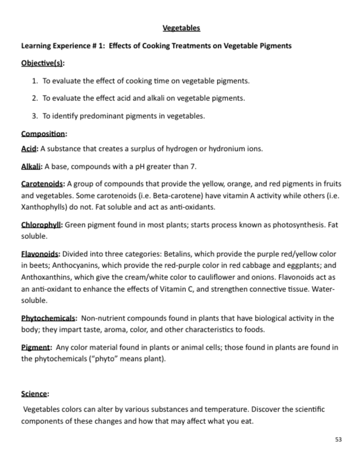 Lab 9 Vegetables - Vegetables Learning Experience 1: Effects of Cooking ...