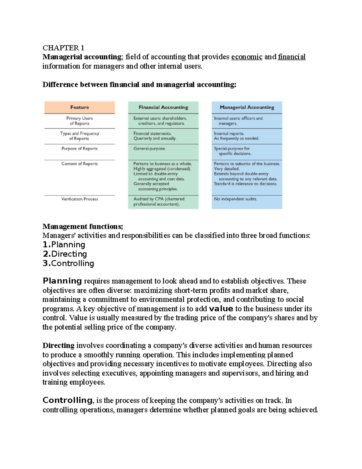2ab3 - final exam - CHAPTER 1 Managerial accounting ; field of accounting that provides economic ...