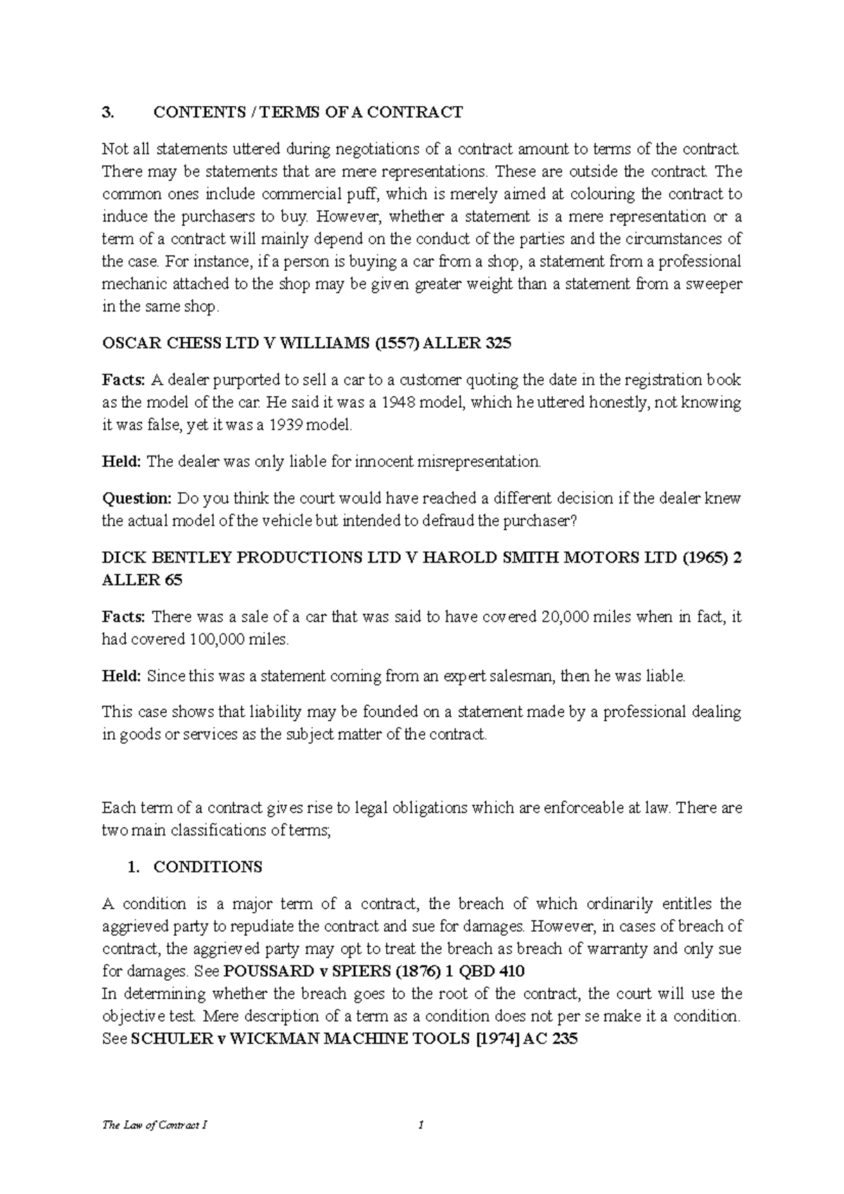 3 Contents or Terms of a Contract . representations and terms - 3 ...