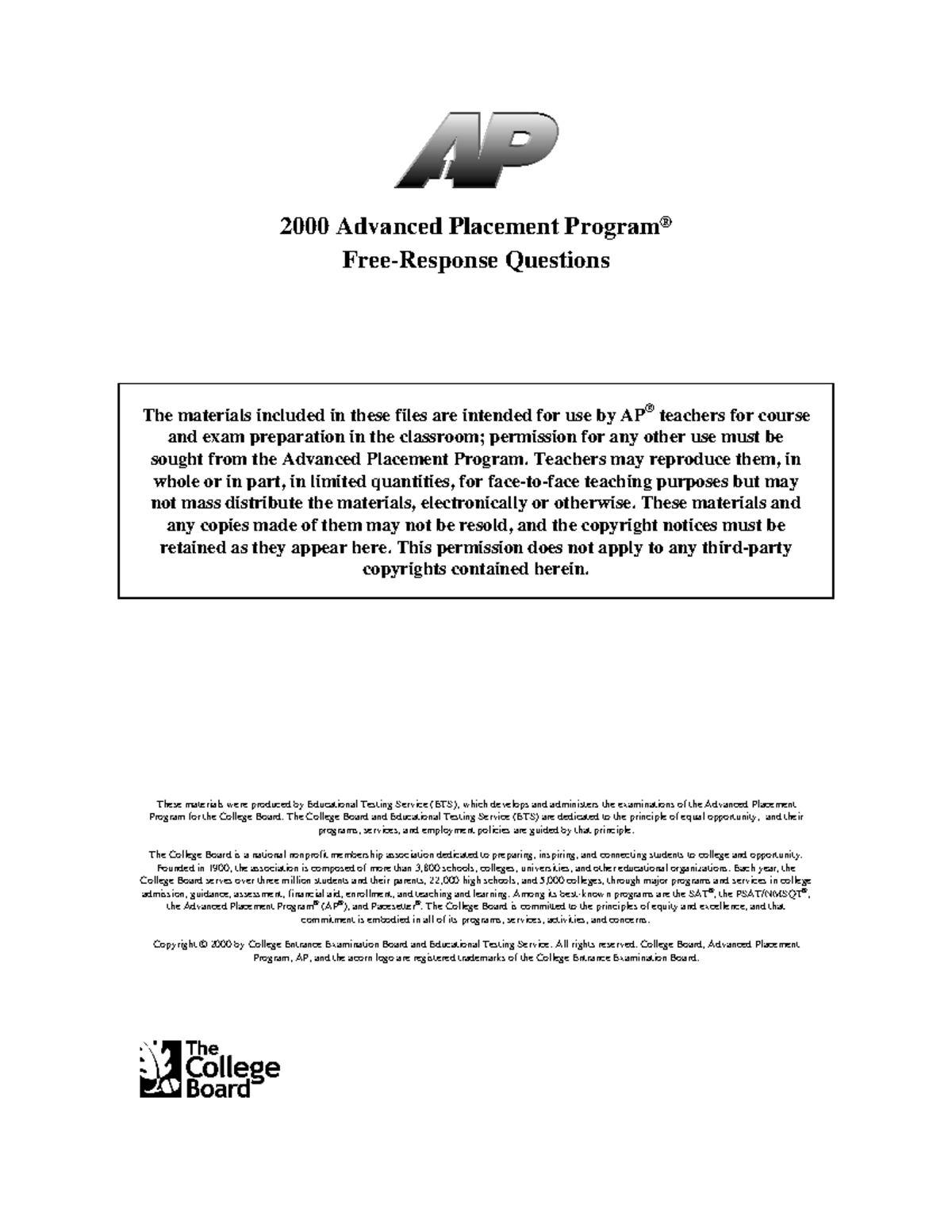2000 AP Environmental Science Free-Response Questions - 2000 Advanced ...