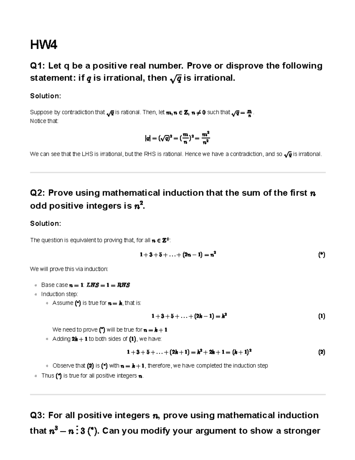 HW4 - hw4 idk la - HW Q1: Let q be a positive real number. Prove or disprove the following - Studocu