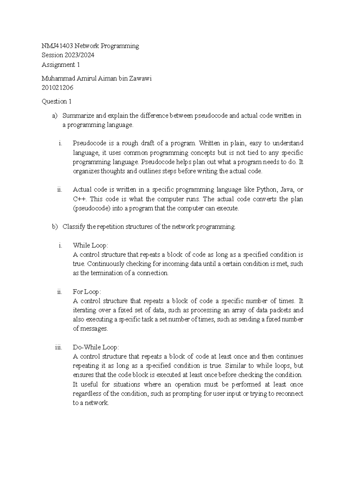 Assignment 1 Network Programming - NMJ41403 Network Programming Session 2023/ Assignment 1 ...