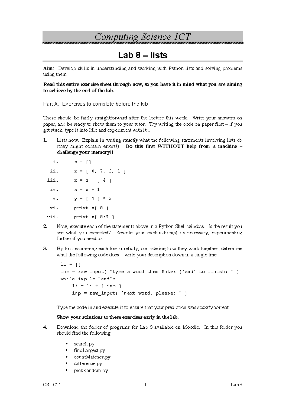 Lab 8 Practical Computing Science Cs 1ct 1 Lab 8 Computing Science 4114