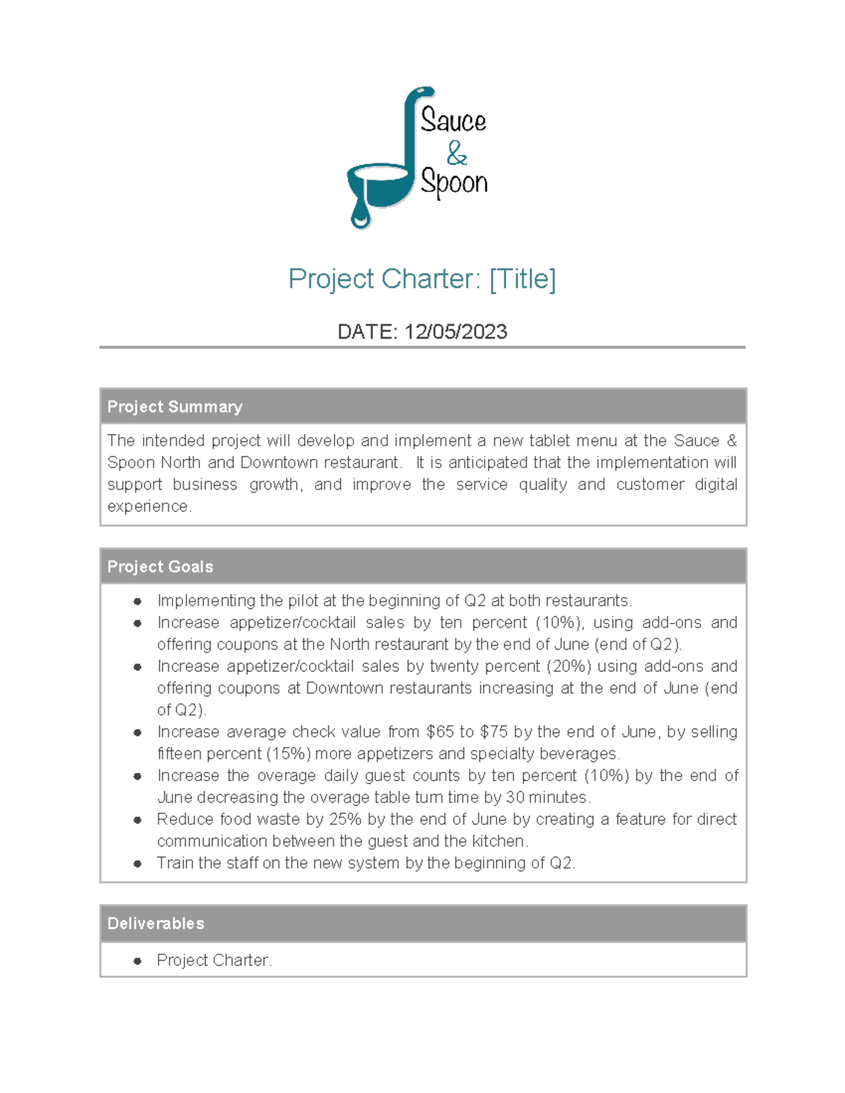 Activity Template Project Charter - Project Charter: [Title] DATE: 12 ...