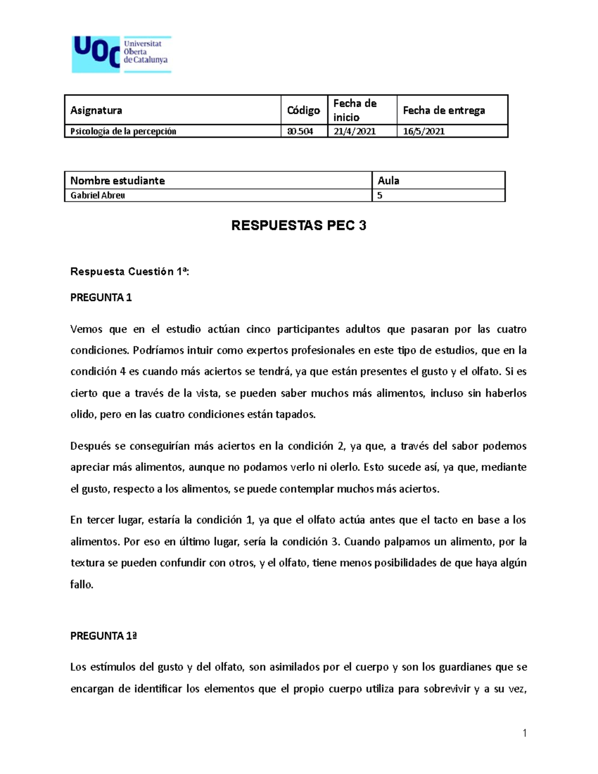 PEC 3 Sintesis Percepcion NOTA B - Psicología de la percepción 80 21/4 ...
