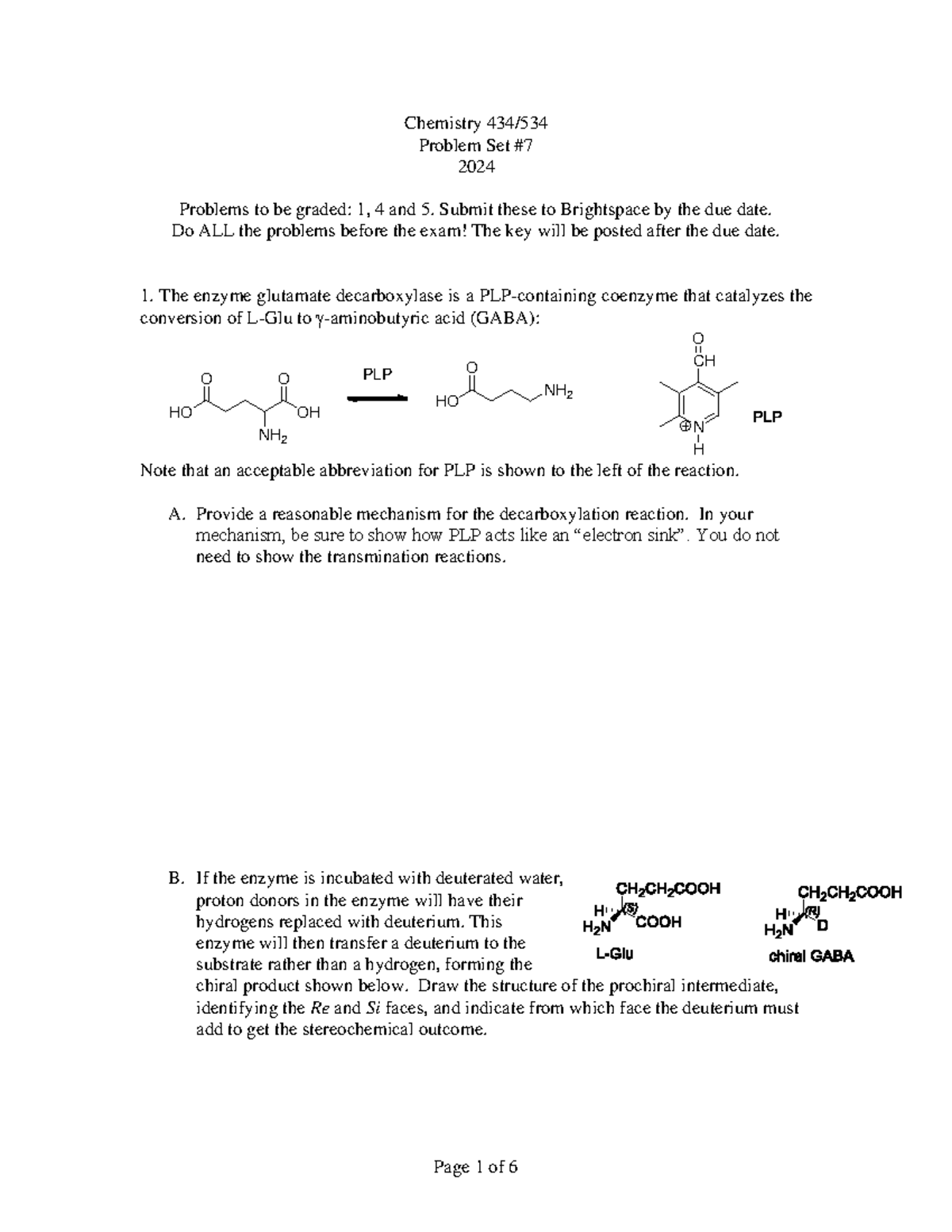 Ps 7 2024 Problem Set 7 Quiz Chemistry 434 Problem Set 7 2024