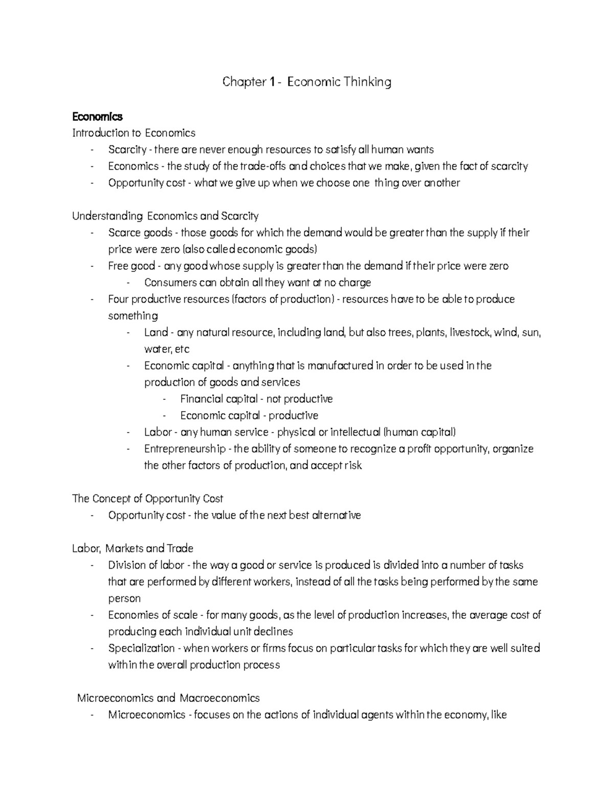 Chapter 1 - Economic Thinking - Chapter 1 - Economic Thinking Economics ...