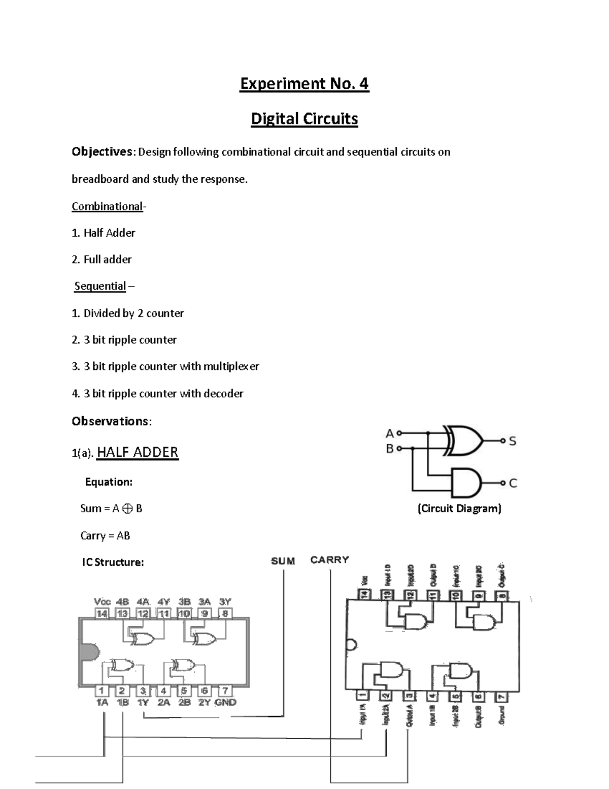 Exp 4 Work Sheet Practice Tutorial Shared By Professor Experiment No 4 Digital Circuits