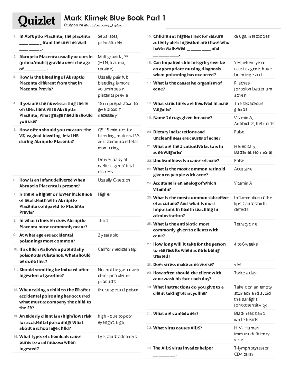 Mark K Blue Book Notes - In Abruptio Placenta, the placenta ...