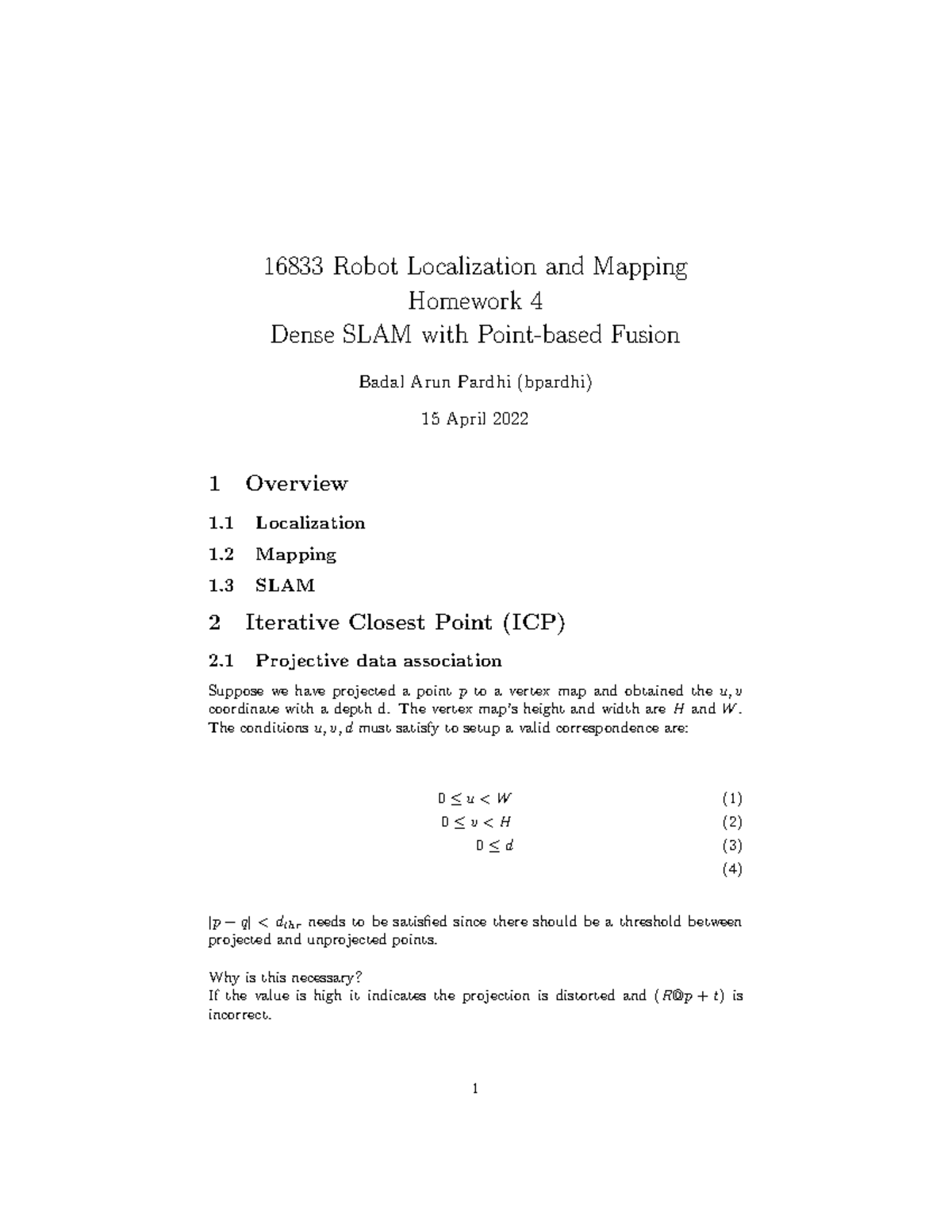 Iterative Closest Point and Dense SLAM - 16833 Robot Localization and ...