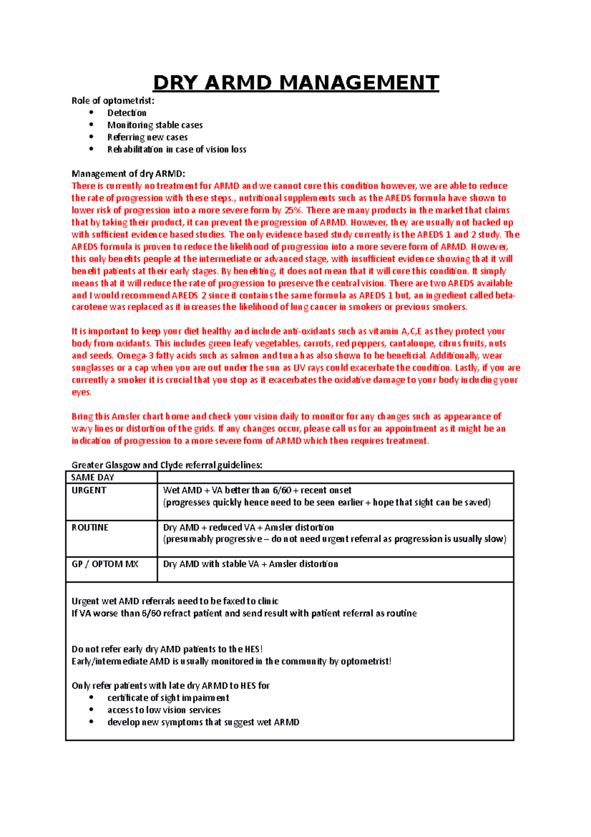 B8 - ARMD - Lecture notes 8 - DRY ARMD MANAGEMENT Role of optometrist ...