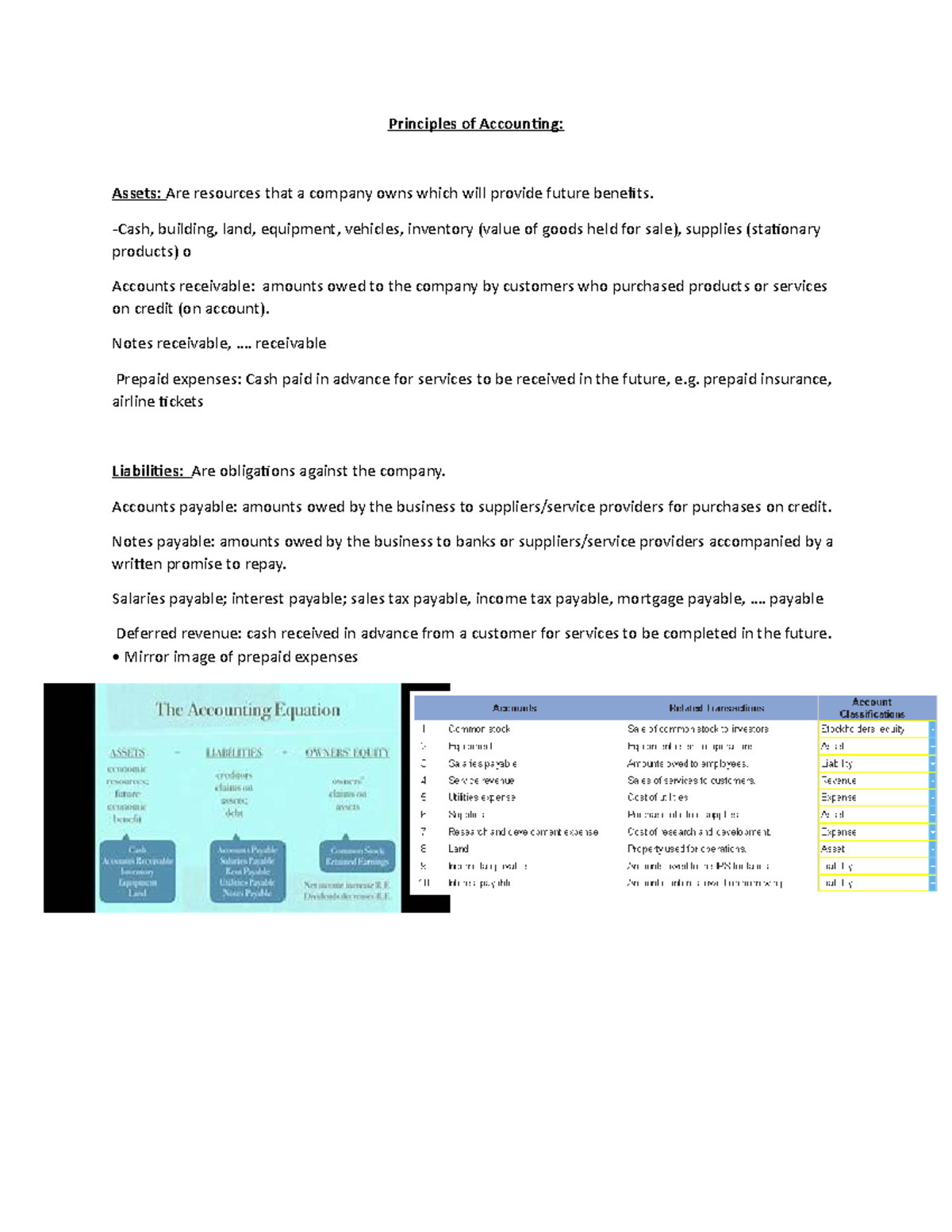 Principles of Accounting Notes - Principles of Accounting: Assets: Are ...