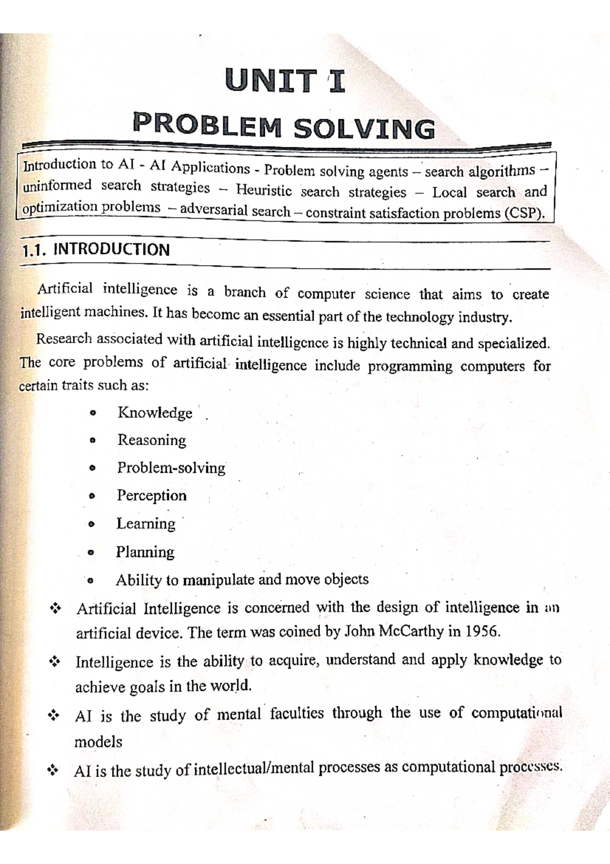 Unit-1-AI&ML - Unit-1 Fully covered - Artificial Intelligence and ...