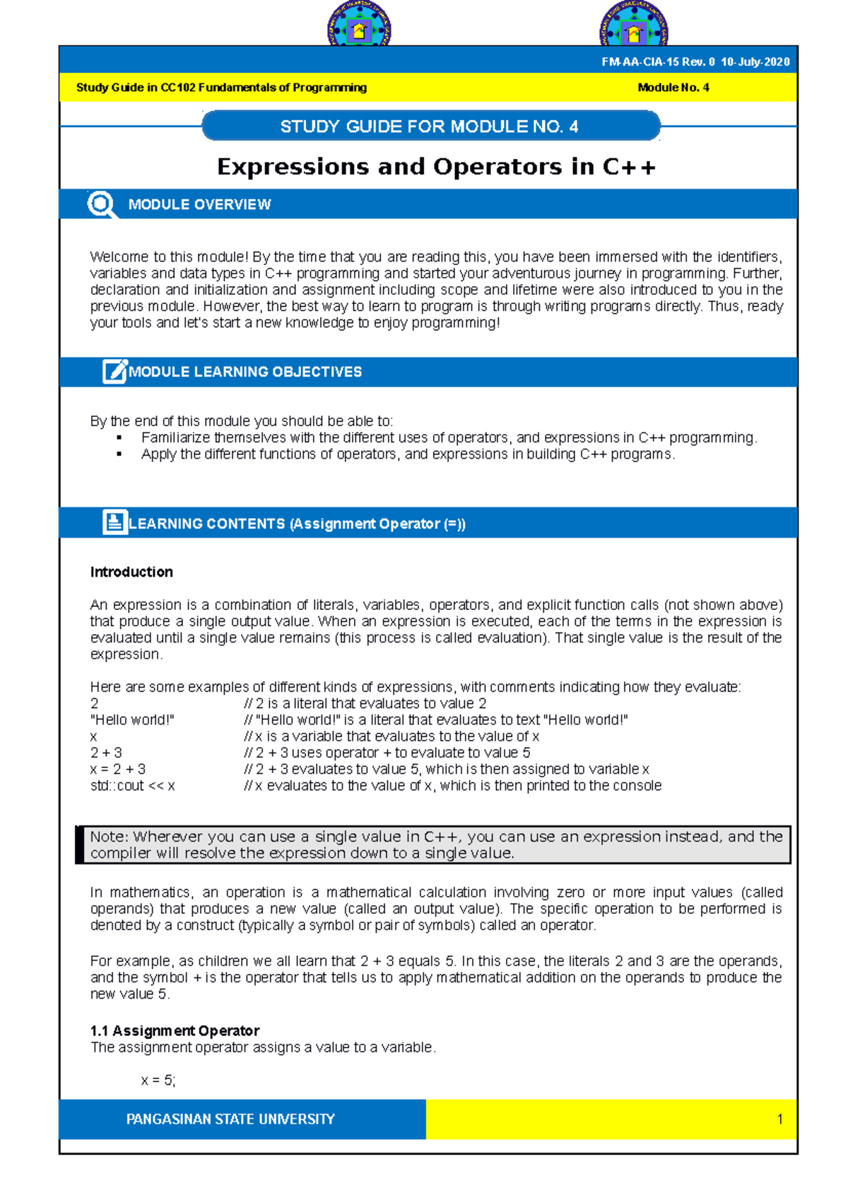 FM-AA-CIA-15-MOD4 (Auto Recovered) - Expressions and Operators in C++ ...