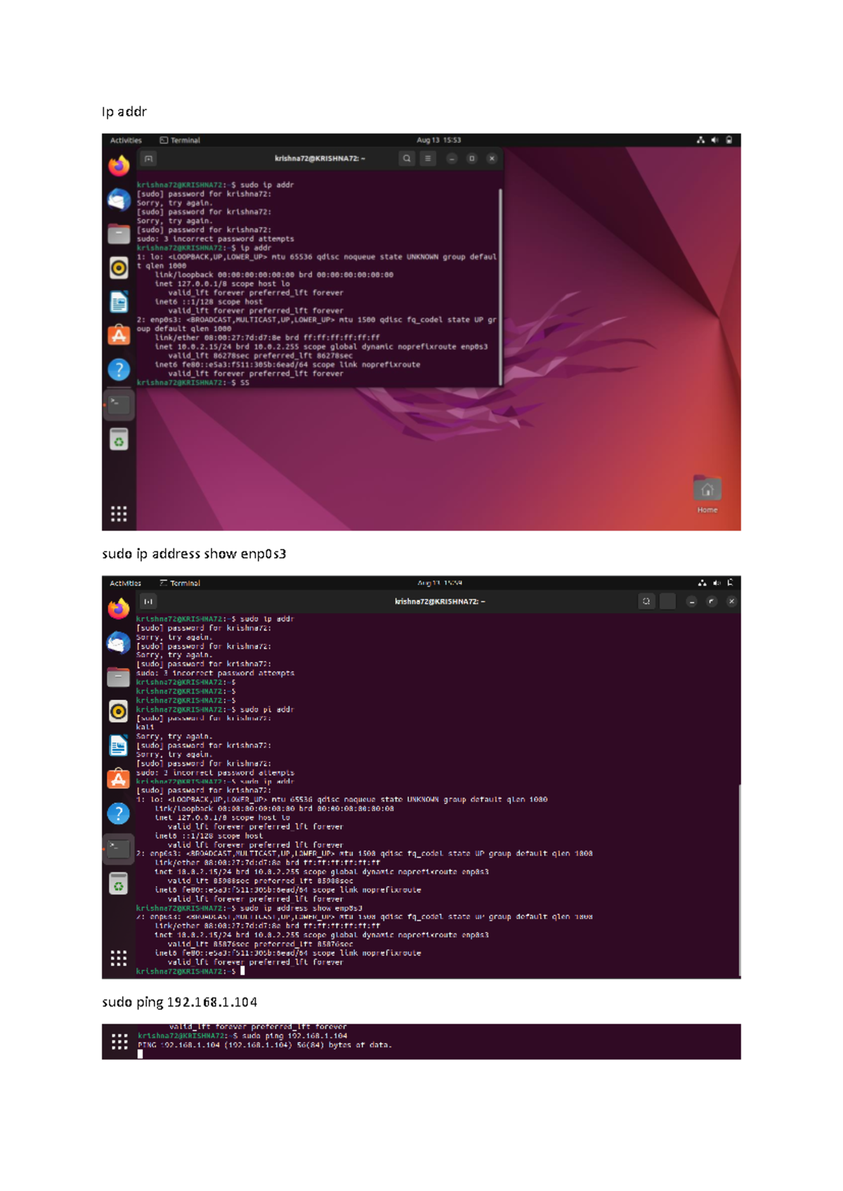 EXP7 - Complete - Computer Science and engineering - Ip addr sudo ip address show enp0s sudo ...