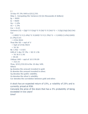 RSK4805 Assignment 2 - Portfolio A consists of a one-year zero-coupon bond with a face value of ...