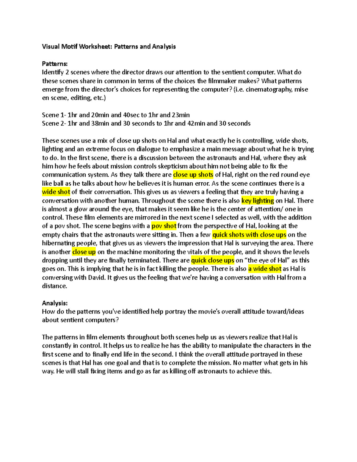 Visual Motif Work Sheet - Visual Motif Worksheet: Patterns and Analysis ...
