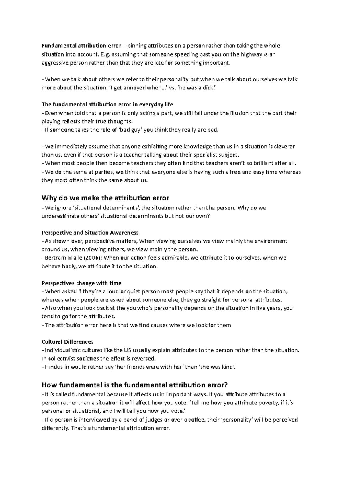 Chapter 6 - Fundamental Attribution Errors - Summary - Fundamental ...