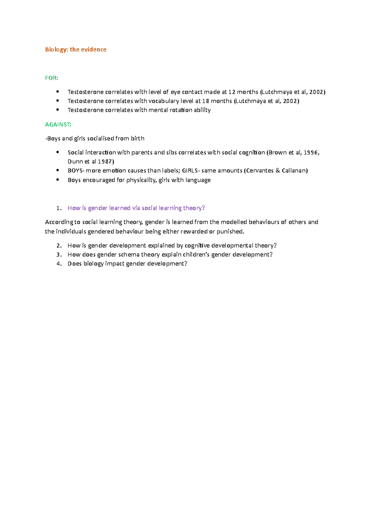 Biology- part 3 of soc dev week 3 notes - Biology: the evidence FOR ...