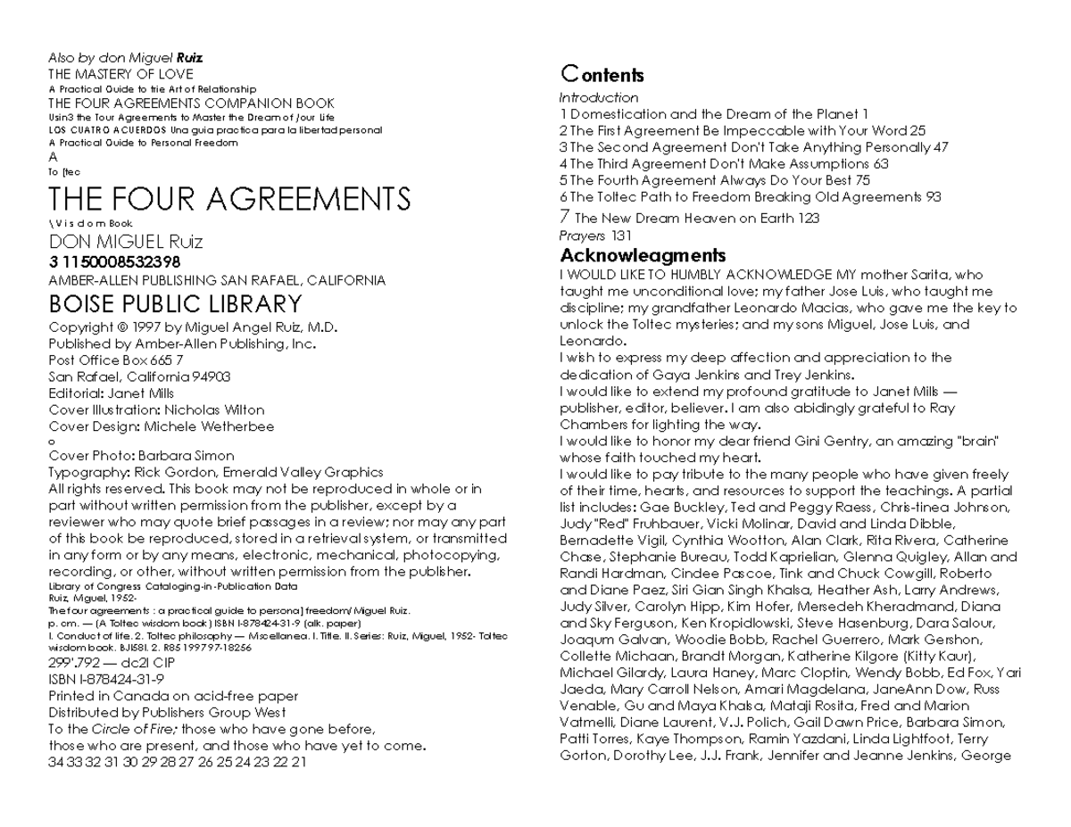 The four agreements - - Studocu