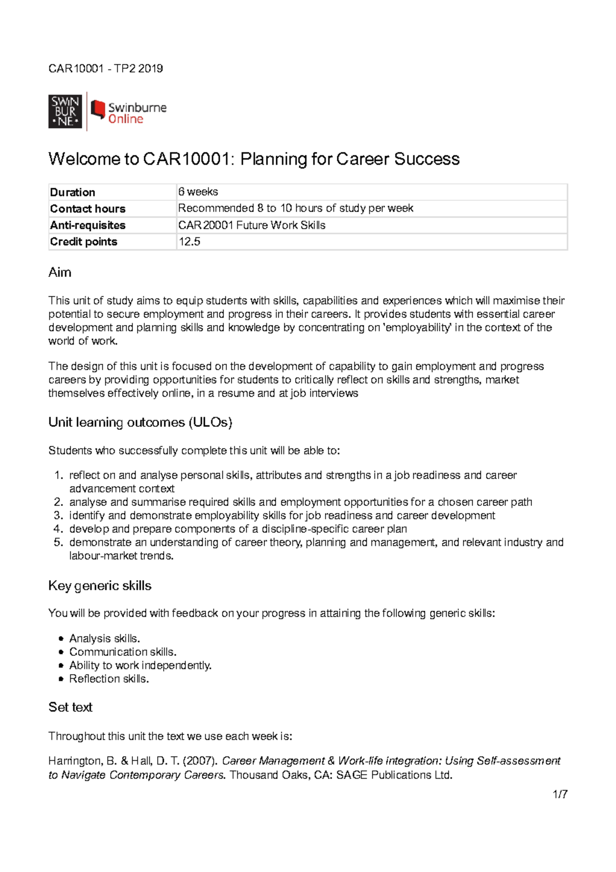 CAR10001 TP2 2019 sol - Planning for career success - Welcome to ...
