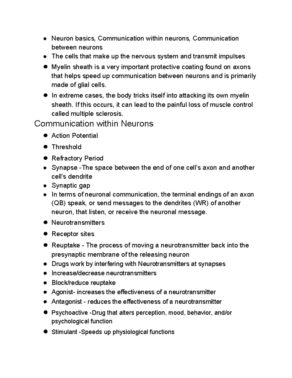 Neuron basics - Lecture note -psy100 - Neuron basics, Communication ...