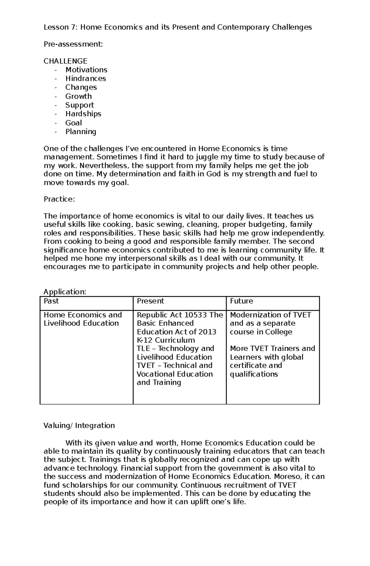 Lesson 7 - lecture - Lesson 7: Home Economics and its Present and ...