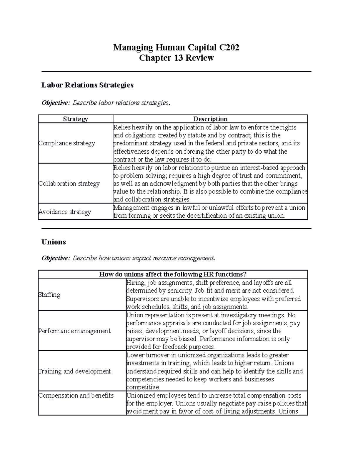 Chapter 13 Review - Managing Human Capital C Chapter 13 Review Labor ...