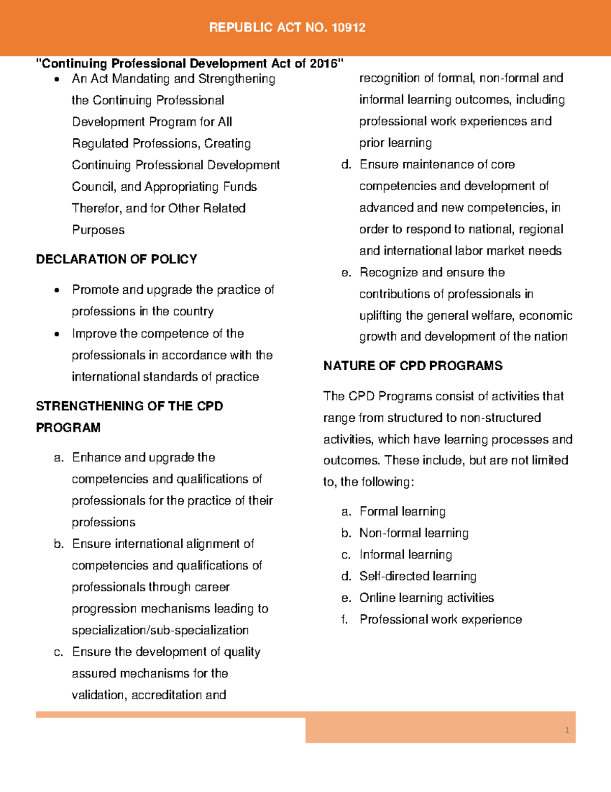 Republic-ACT-NO - Rica - "Continuing Professional Development Act of ...