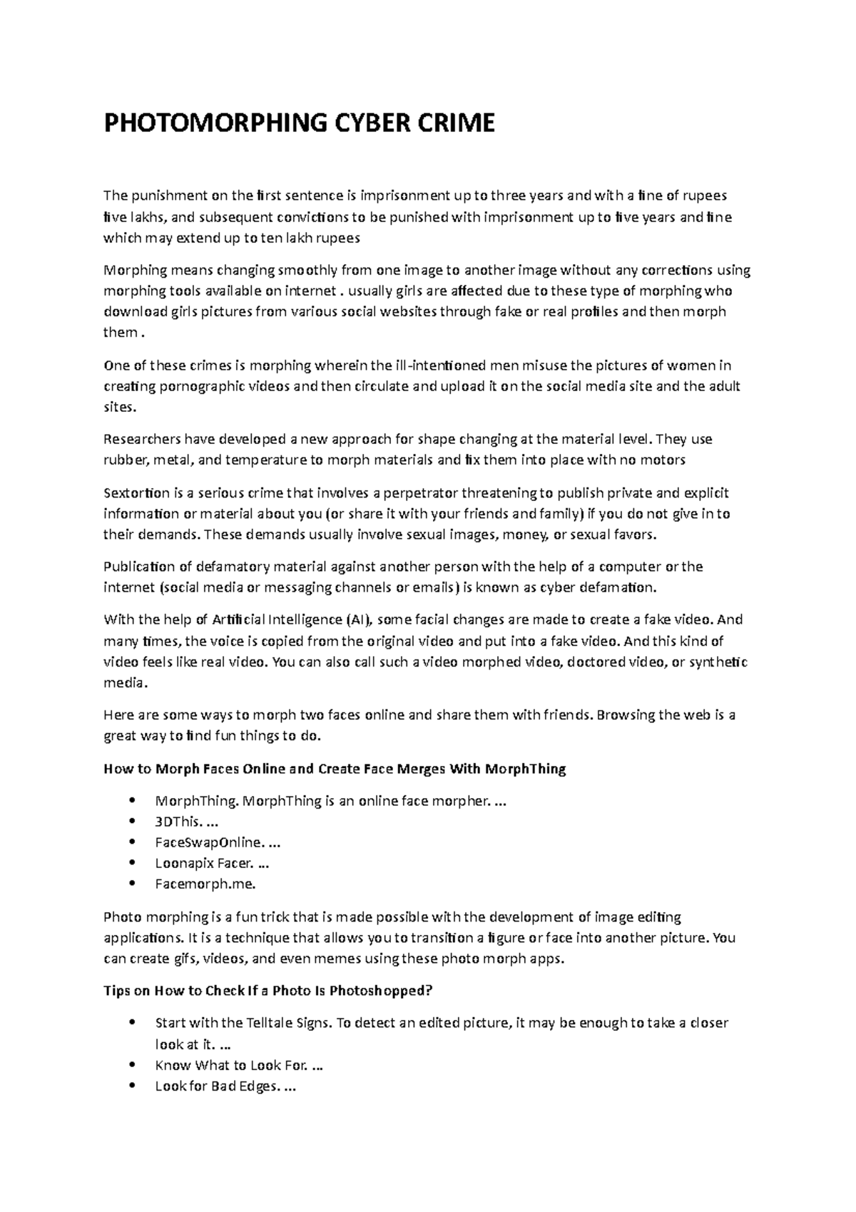 Photo morphing - Cyber - PHOTOMORPHING CYBER CRIME The punishment on ...