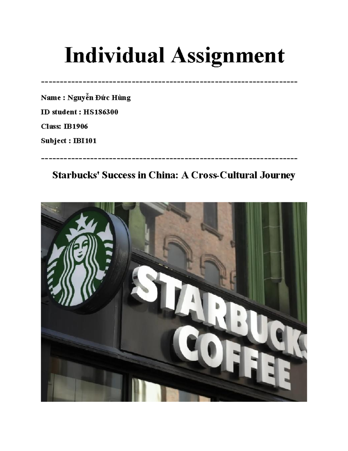 Individual Assignment-IBI101 - Individual Assignment - Name : Nguyễn ...