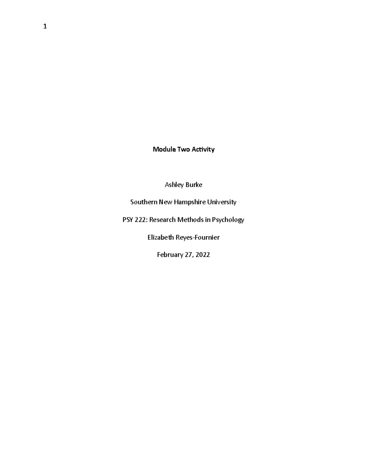 PSY222 Module Two Activity - Module Two Activity Ashley Burke Southern ...