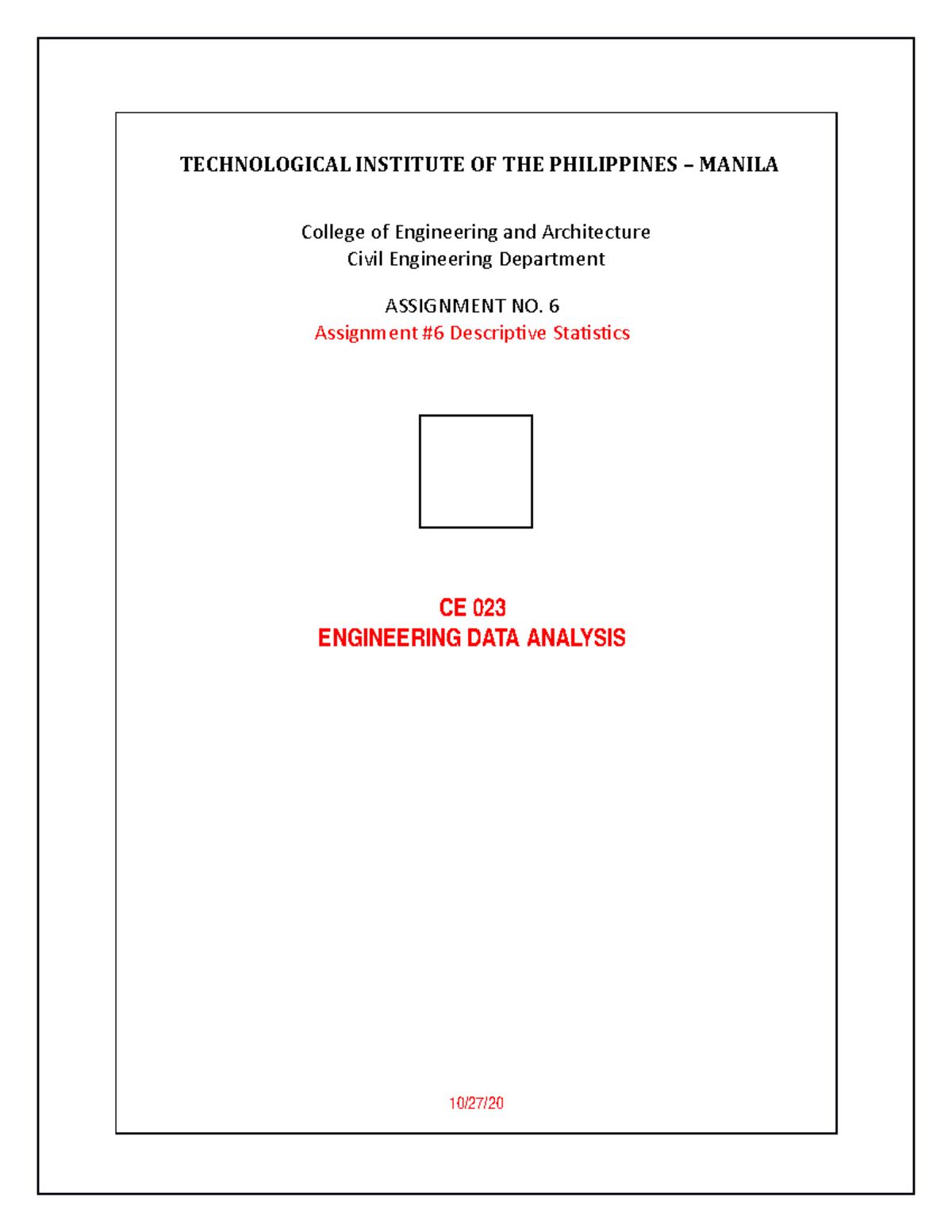 Descriptive Statistics - Engineering Data Analysis - TIP - Studocu
