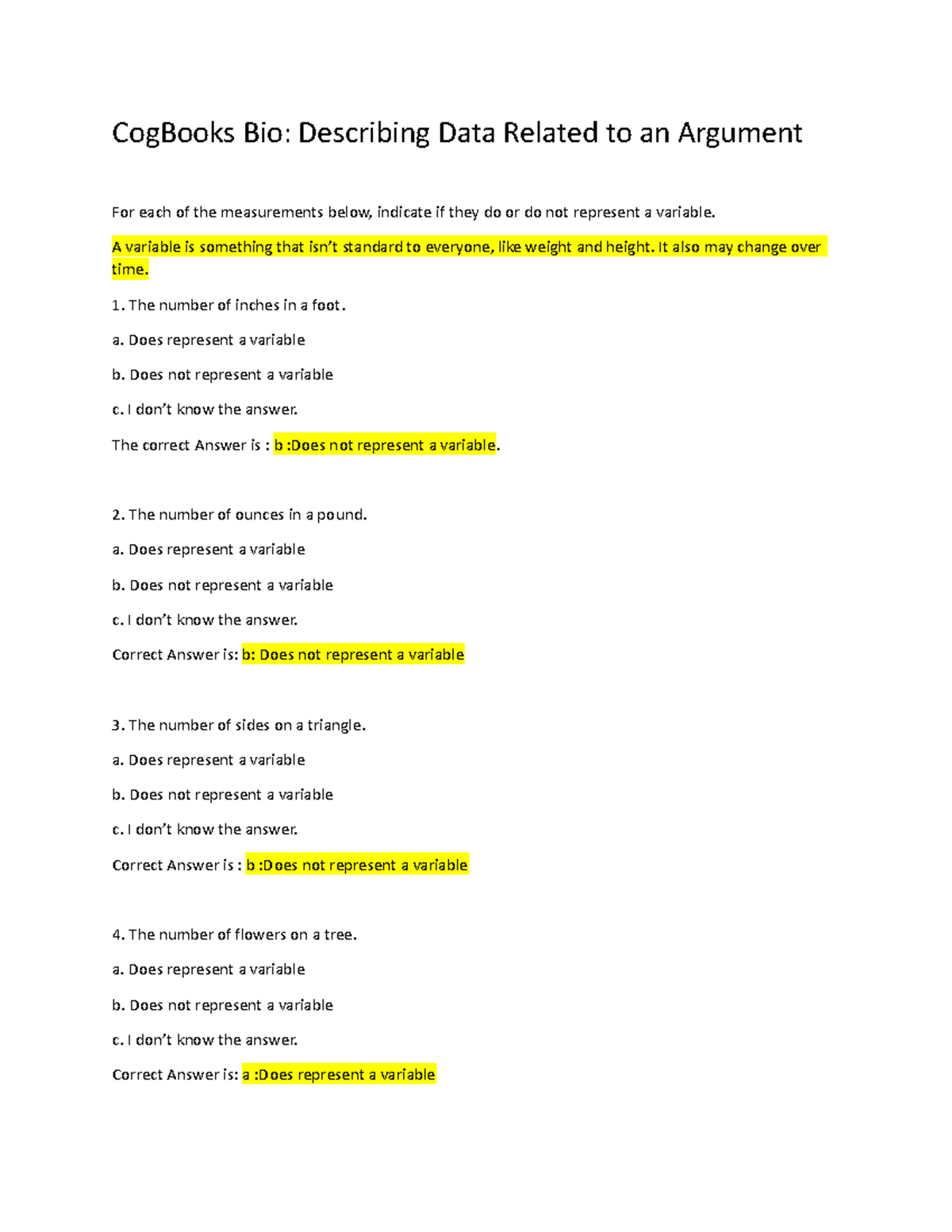 Cog Books; Describing Data Related to an Argument Activity 1 - CogBooks ...