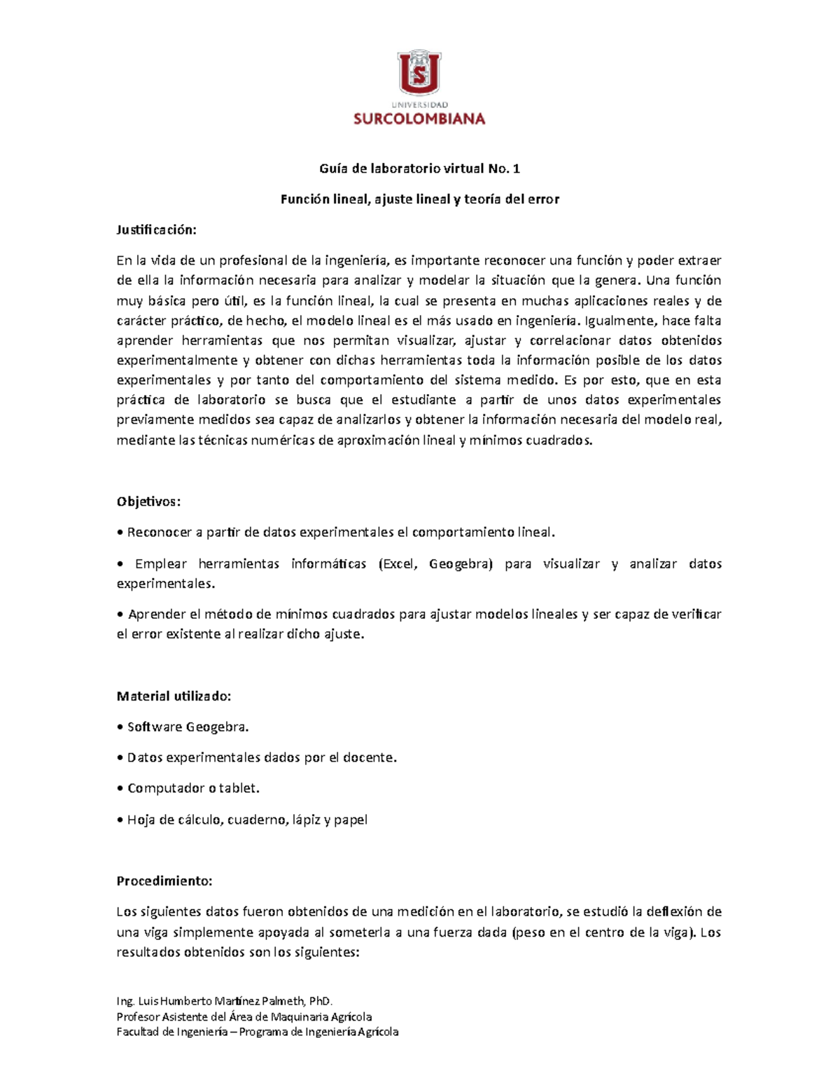 Guia De Laboratorio Relación Lineal Guía De Laboratorio Virtual No