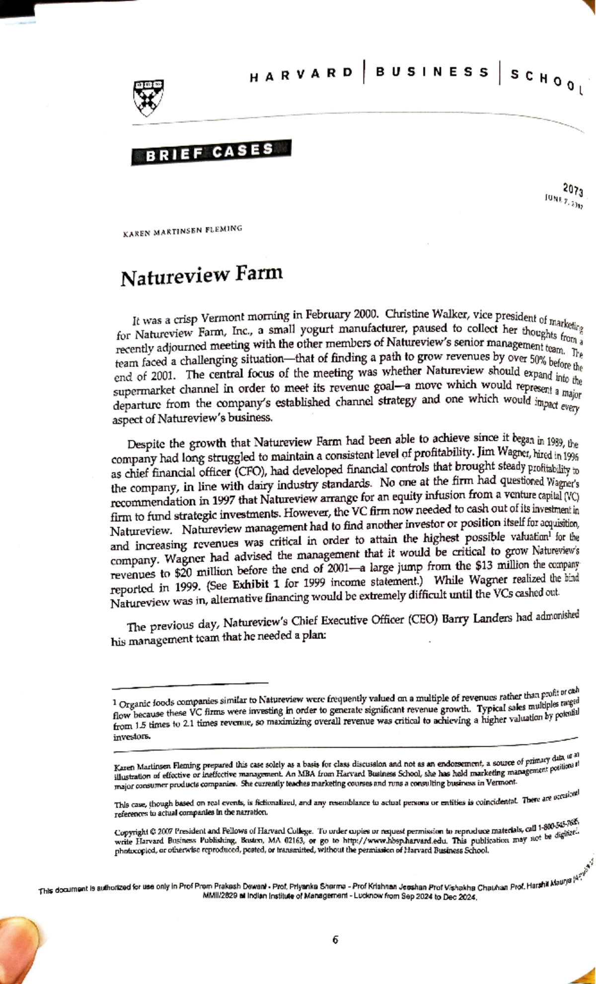 Natureview case - HBS Case - HARVARD BUSINESS SCHOOL BRIEF CASES 2073 ...