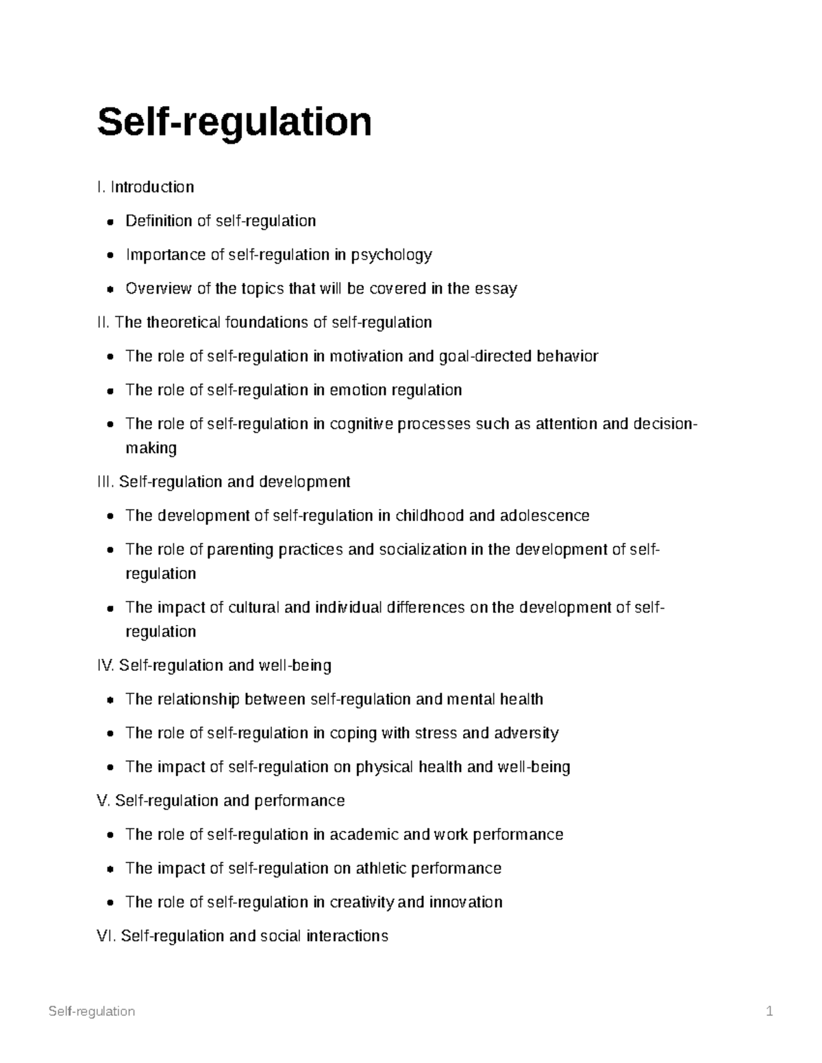 Self-regulation - Notes - Self-regulation 1 Self-regulation I ...