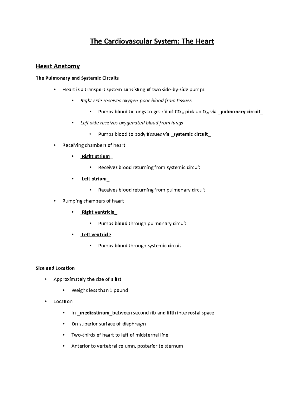 The Cardiovascular System - The Heart - The Cardiovascular System: The ...