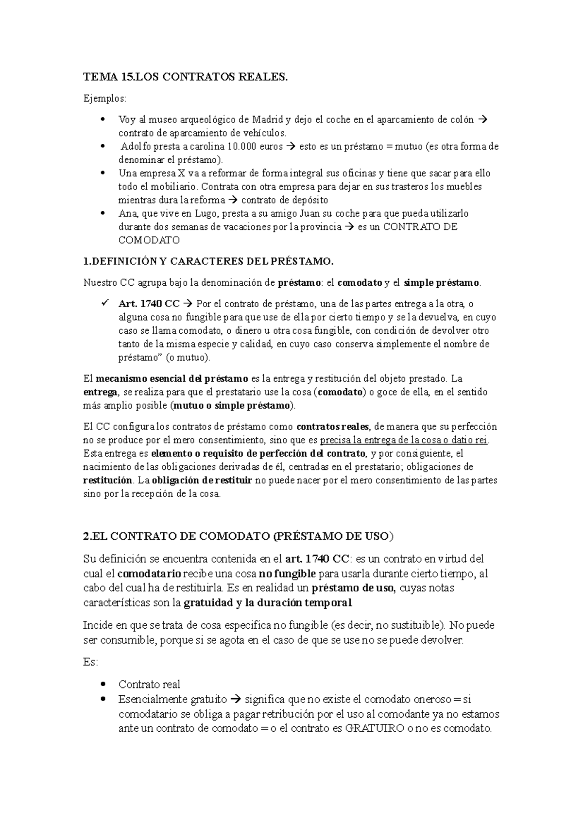 TEMA 15: LOS CONTRATOS REALES. DERECHO DE LOS CONTRATOS - TEMA 15 ...